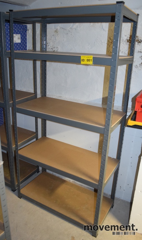Solgt!Lagerhyller i stål med 5hylleplater, 90cm bredde, 180,5cm høyde ...