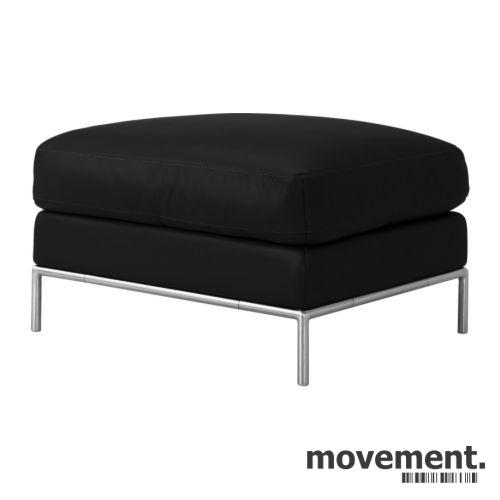 Solgt!Loungestol / puff i sort skinn,modell Arild fra Ikea, 73cm bredde, pent brukt