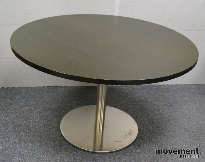 Solgt!Rundt møtebord i sortbeiseteikefiner / satinert stål, Ø=120cm ...