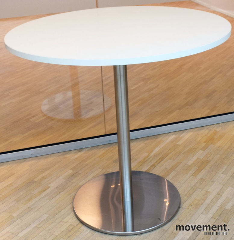 Solgt!Lite, rundt møtebord / kaffebord ihvitt / børstet stål, Ø=80cm H ...
