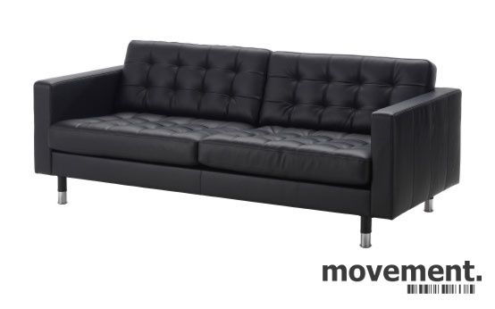 Solgt!Skinnsofa, 3seter, Landskrona fraIkea, sort skinn, 204cm bredde ...