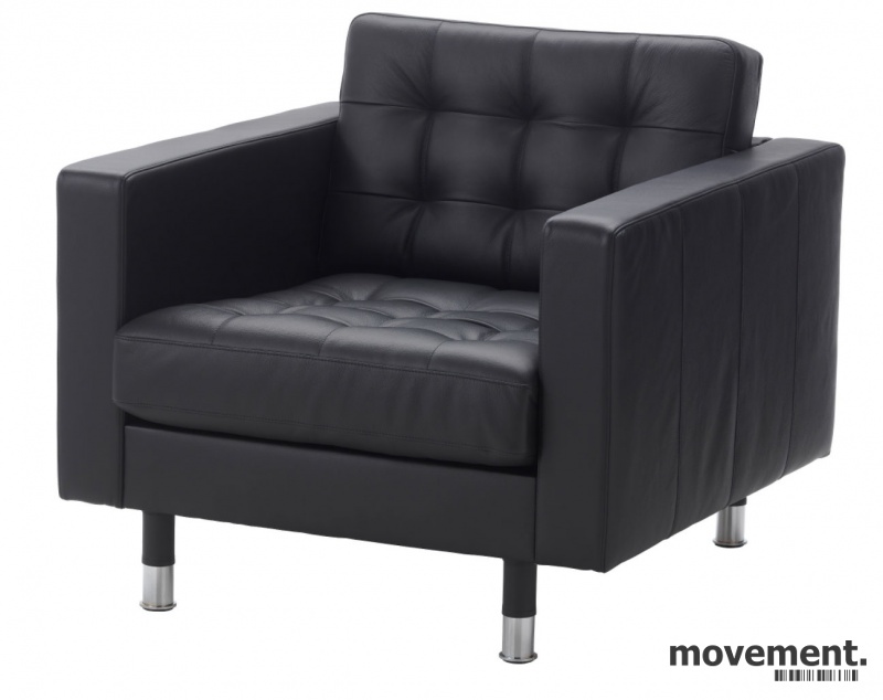 Solgt!Skinnsofa/lenestol, 1seter,Landskrona fra Ikea, sort skinn, 89cm ...