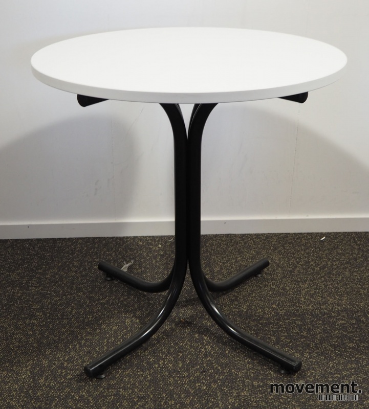 Solgt!Lite, rundt møtebord, hvit plate,sort understell, Ø=70cm, H=73cm ...
