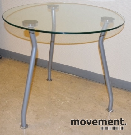 Solgt!Lite, rundt loungebord i glass/stål / lite glassbord Ø=60cm H=54 ...