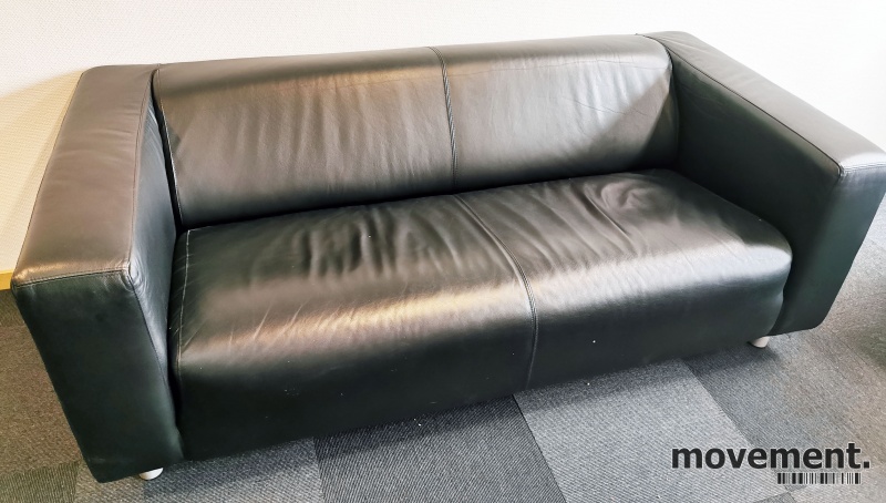 Solgt!IKEA Klippan 2-seter skinnsofa isort, 180cm bredde, pent brukt