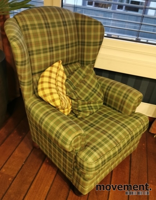 Solgt!Klassisk lenestol / ørelappstol igrønnrutet stoff fra RIX ...