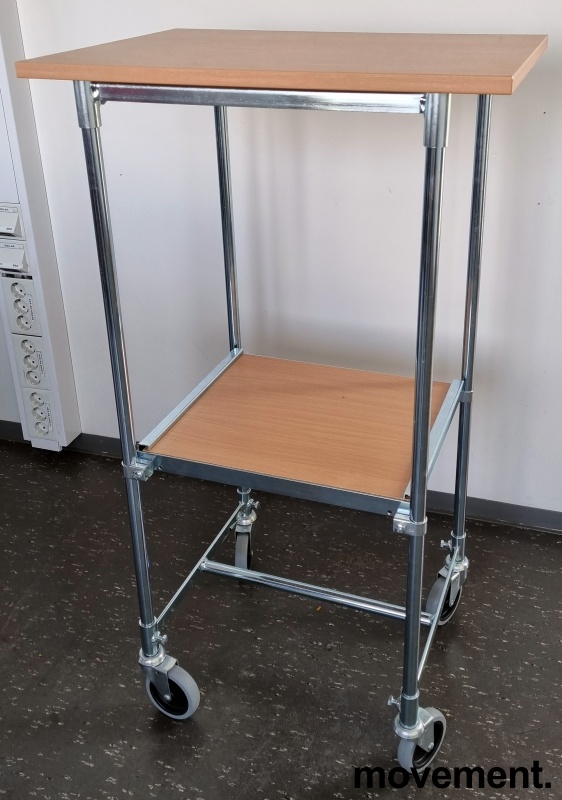 Solgt!Trillebord i stål/bøk laminat /trillevogn, med 2 hylleplan ...