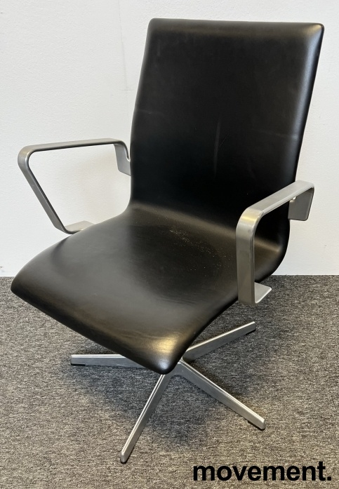 Solgt!Konferansestol i sort skinn fraFritz Hansen, Arne Jacobsen Oxford ...