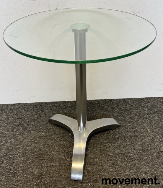 Solgt!Lite, rundt møtebord / kafebord iglass / aluminium, Ø=60cm, pent ...