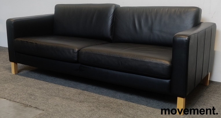 Solgt!Skinnsofa, 3seter, IKEA sofa, sortskinn, 204cm bredde, brukt sofa ...