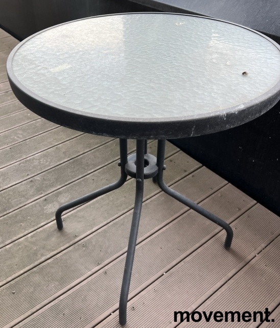 Solgt!Kafebord / utebord i glass /grålakkert metall, Ø=60cm, høyde 73cm ...