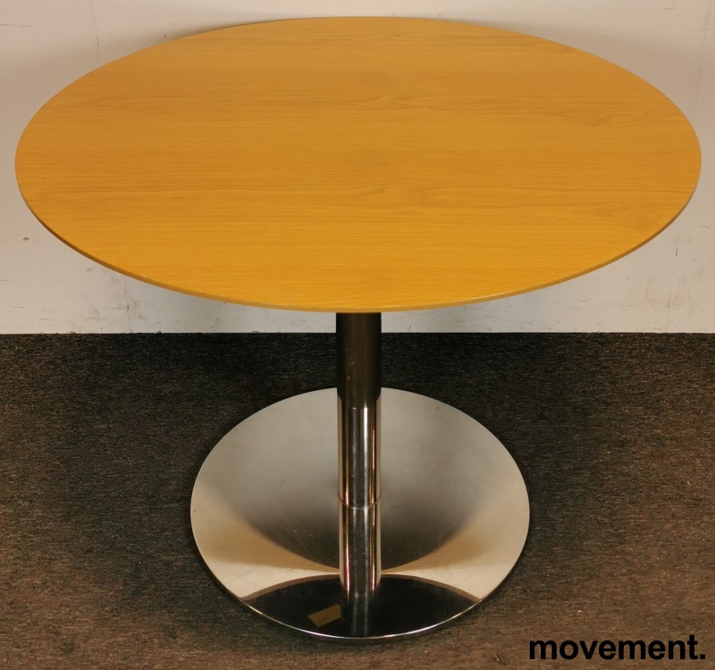 Solgt!Lite, rundt møtebord, eik plate,Ø=100 cm H= 75 cm i eik, brukt